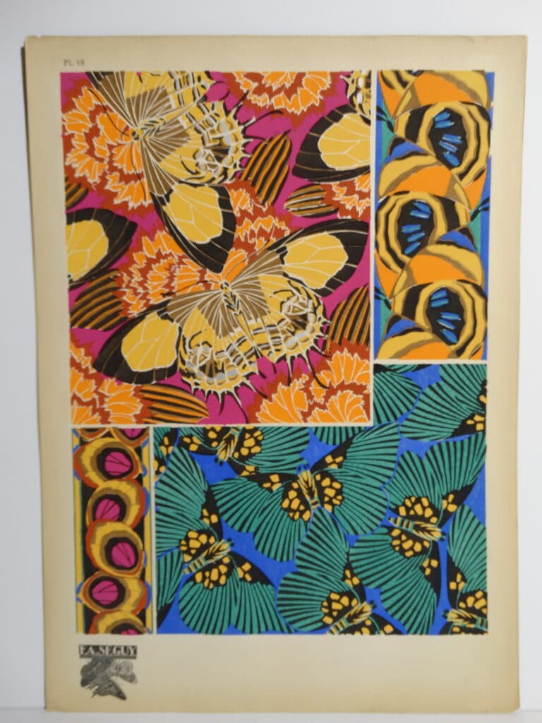 Seguy Art Deco PL18-Original Pochoir Art of Butterflies or Papillons